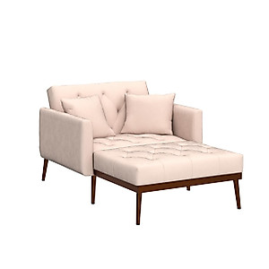 PHOYAL Velvet Chaise Lounges,Modern Tufted 2 in 1 Chaise Lounge Chair Indoor,Upholstered Sofa Recliner Lounge Chair with 3 Adjustable Angles, Convertible Sleeper Chair for Living Room Bedroom(Beige)