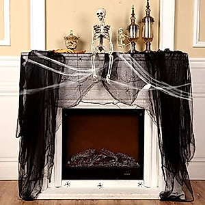 Mauts 315"x39" Halloween Creepy Cloth Halloween Decorations DIY Halloween Fake Spider Cobweb with Spooky Fabric (Black)