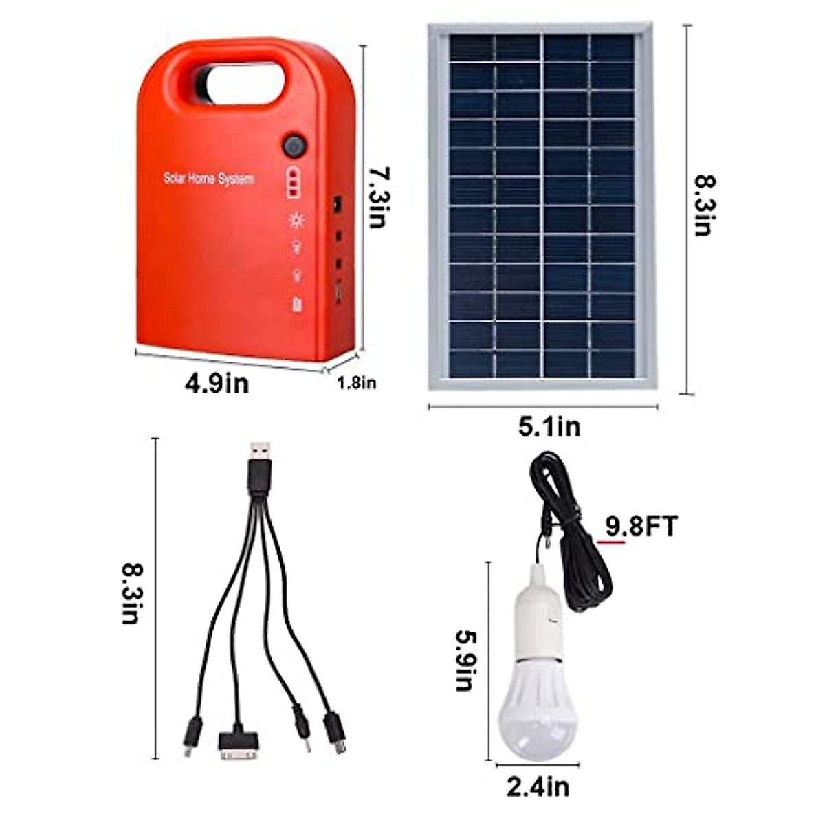 MeetUs Portable Home Outdoor Generation System Small DC Solar Panels Lighting Charging Generator Power System, 2 Pcs Lighting Bulb + 4 In 1 USB Charging Cable