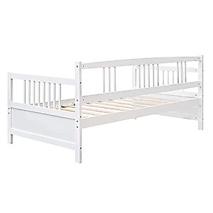 Wooden Daybed Frame Twin Size, Multifunctional Full Wooden Slats Support Sofa Bed, for Bedroom Living Room for Kids Adults, White