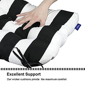 INFBLUE Outdoor/Indoor Wicker Seat Cushions All Weather 19 x 19 inches Outdoor Chair Pads,Black White,Set of 2 (Wicker Cushions)