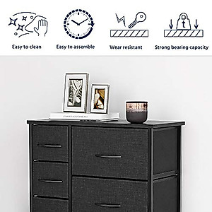 Bizroma 7 Small Fabric Heightened Feet and Wall Nails Organizer, Furniture Storage Drawer Dressers for Bedroom, Closet, Entryway, Hallway-Dark Gray/Black