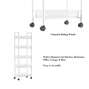 Lavish Home 5-Tiered Narrow Rolling Storage Shelves - Mobile Space Saving Utility Organizer Cart for Kitchen, Bathroom, Laundry, Garage or Office