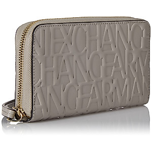 A|X ARMANI EXCHANGE womens All Over Logo Zip Wallet Wristlet Wrislet bag, Noise, One Size US