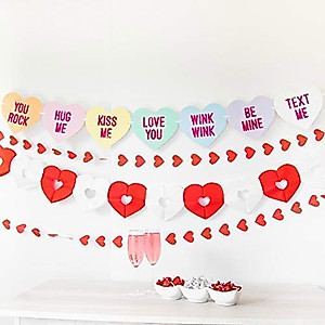 Bobee Conversation Candy Hearts Banner, eight Valentines day heart sayings pre-strung garland decorations, six feet long