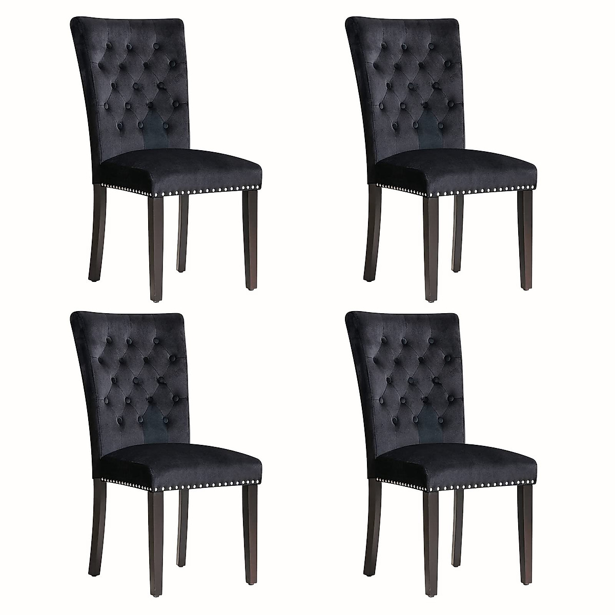 Restworld Velvet Fabric Dining Chair, American-Style Rural and Post-Modern Style Unique Design with Tufted Dining Room Chair Set of 4 (Black)
