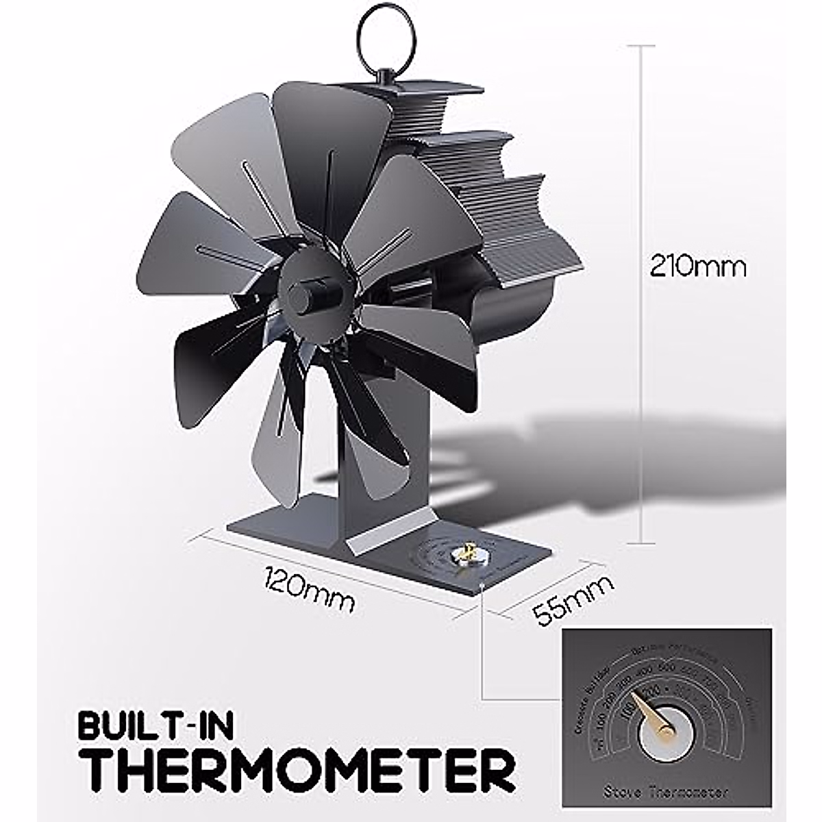 ADIUPUL Wood Stove Fan【2023 New 8-Blade】 Fireplace Fan,Heat Powered Stove Fan,Heated Fan Noise-free,Built-in Temperature Gauge,Circulating Warm Air,Eco Fan for Wood Burning Stove/Log Burner/Pellet