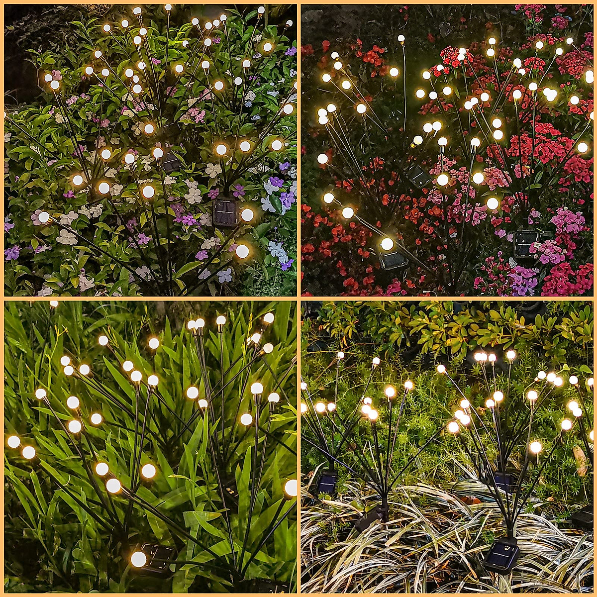 Streamlet Solar Garden Lights, 4 Pack New Upgraded 8 LED Solar Lights for Outside, Solar Powered Firefly Lights, Solar Outdoor Lights Waterproof for Pathway Patio Yard Decor, Warm White