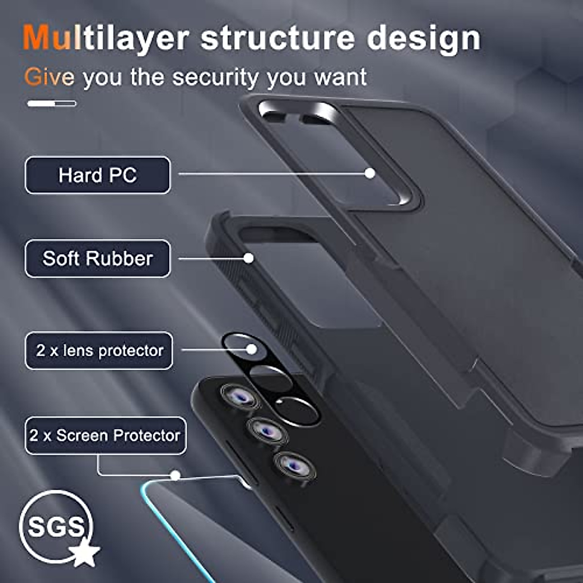 RMOCR for Samsung Galaxy S23+ Plus Case with 2 Pcs Tempered Glass Screen Protector and 2 Pcs Camera Lens Protector,Shockproof Protective Phone Cover for Galaxy S23 Plus 6.6inch,Black Matte