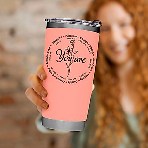 SOULVIBE Christian Gifts for Women - Religious Gifts for Women Faith - Mothers Day Gifts - Christmas Gifts for Women, Mom, Grandma, Sister, Auntie - You Are Beautiful - 20Oz Tumbler, Pink