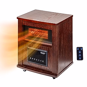Comfort Zone Wood Cabinet Space Heater with Remote, 16 inch, Adjustable Thermostat, Digital Display, Overheat Protection, Electric, Infrared Quartz, Ideal for Home, Bedroom, & Office, 1,500W, CZ2032C