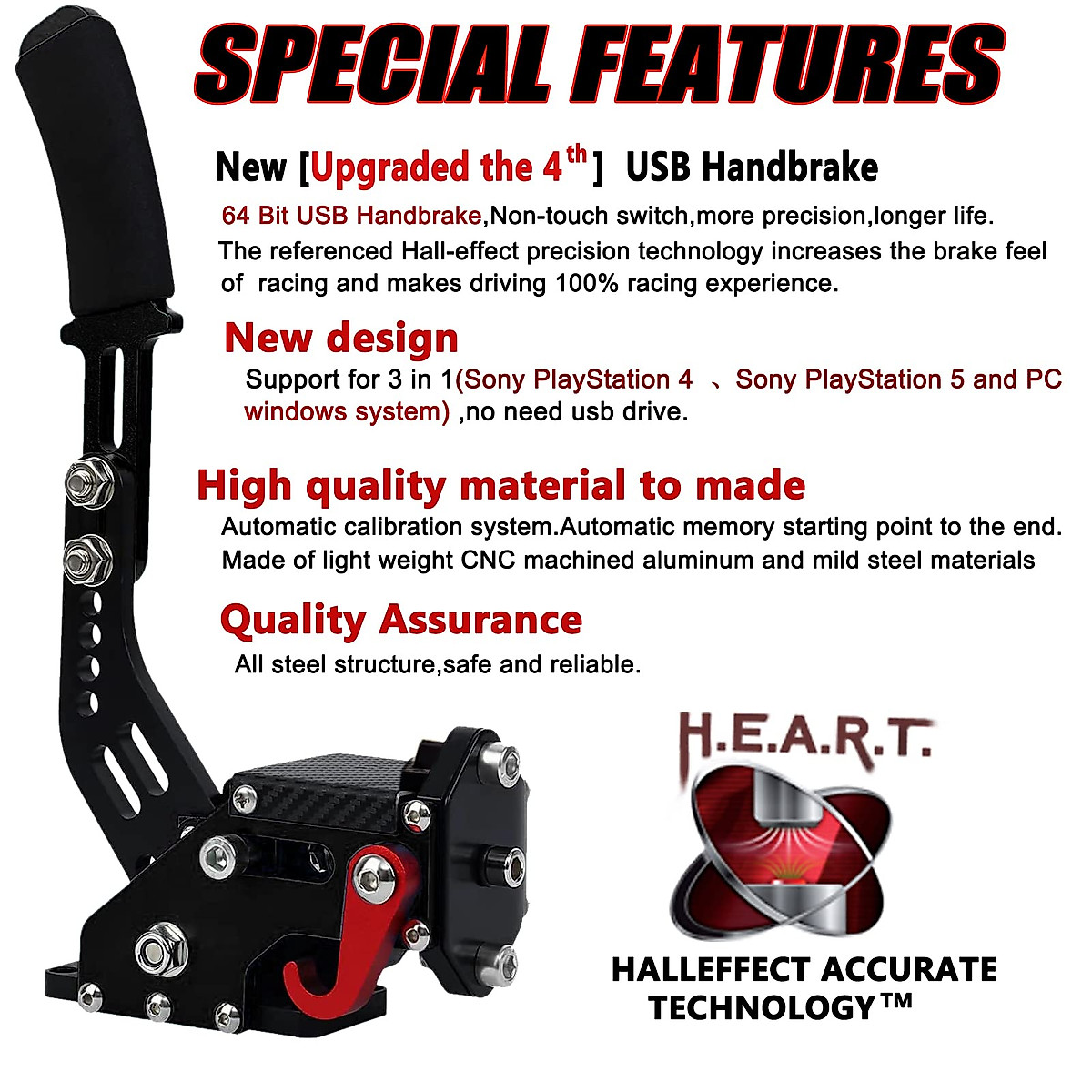 Obokidly Upgrade 2-IN-1 USB Handbrake Support G29 Compatible With PS4/PS5 + PC For Simracing Game Sim Rig With Clamp (Support G29 For PS5 With Clamp, Black)