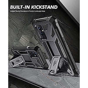 Poetic Spartan Series Designed for OnePlus 9 5G Case, Full-Body Rugged Shockproof Protective Cover with [Premium Leather Texture], Kickstand and Built-in Screen Protector, Metallic Gun Metal