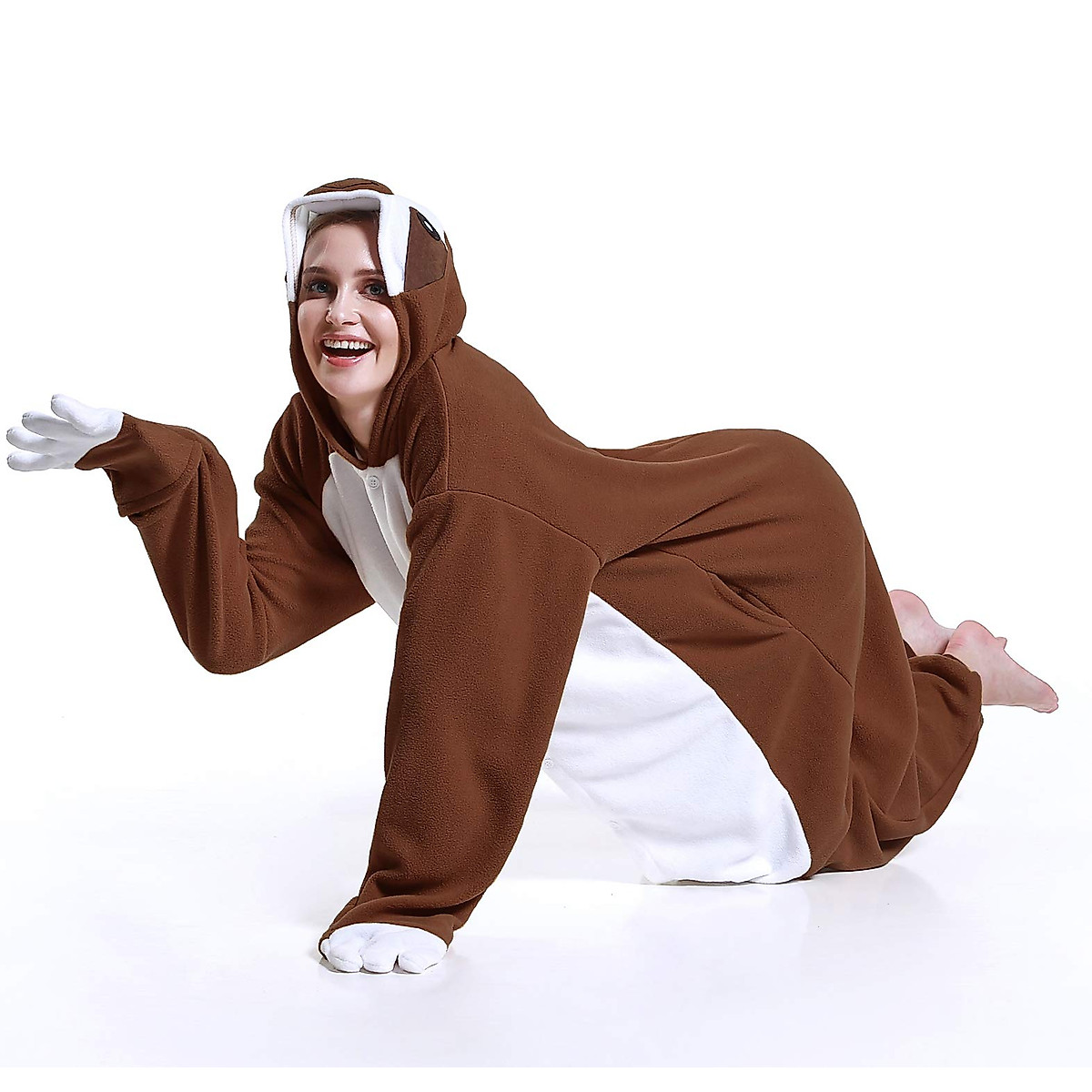 DOITNOW Sloth Pajamas Unisex Adult Jumpsuit Animal Cosplay Costumes (XL, Brown)