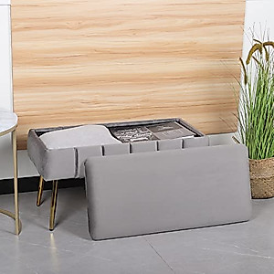 SOFT ASS Modern Fashion Velvet Storage Bench Upholstered Footrest Ottoman with Gold Metal Legs for Living Room Bedroom Home Office - Dark Grey