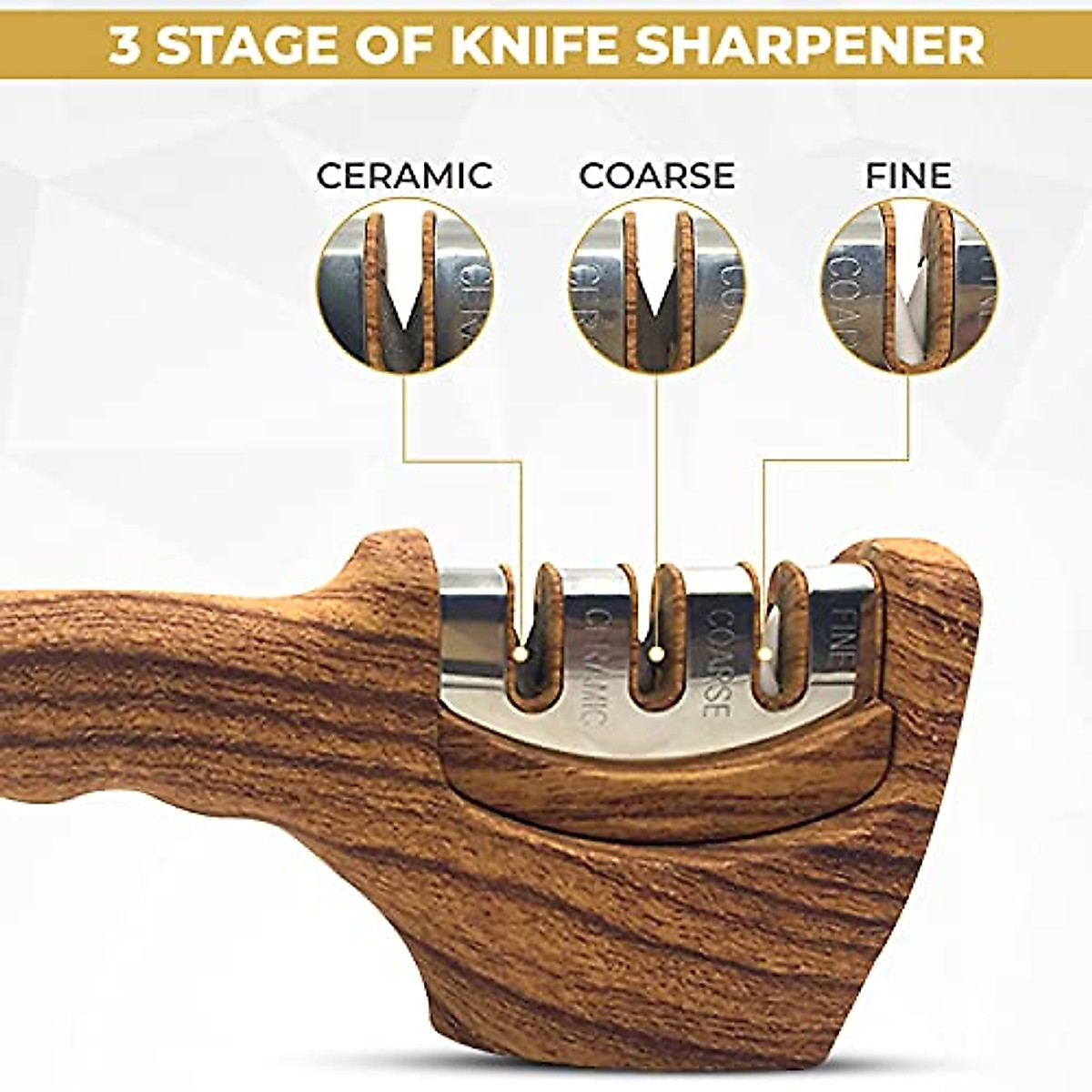 Speedy Barcodes Voguish Kitchen 3-stage wooden grained manual knife sharpener,Kitchen Knife Accessories to Repair,Grind,Polish Blade,Professional Knife Sharpening Tool for Kitchen Knives
