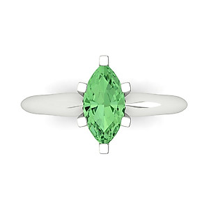 Clara Pucci 1.0 ct Marquise Cut Solitaire Green Simulated Diamond Engagement Bridal Promise Anniversary Ring 18K White Gold Size 5
