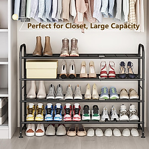 LINZINAR Shoe Rack 4 Tier Storage Organizer for Closet Entryway Metal Black