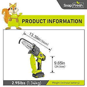 SnapFresh Mini Chainsaw Cordless, 5 Inch Electric Chain Saw Portable Handheld Chain Saw With 2.0Ah Battery & Fast Charger, Security Lock, for Tree Branches, Courtyard Garden