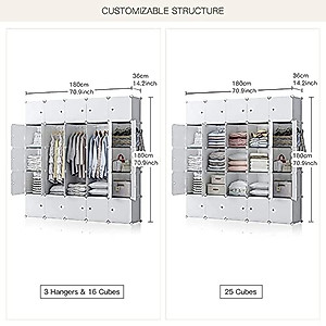YOZO Cube Storage Organzier Portable Closet Wardrobe Bedroom Dresser (71x14x71 inches) Portable Closet Cube Shelf Armoire Pantry Cabinet, 25 Cubes, White