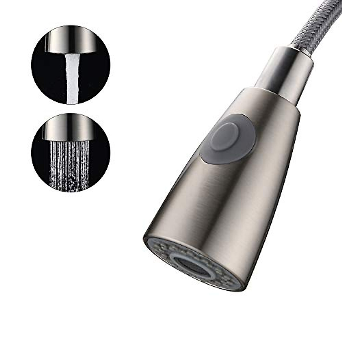 Kitchen Faucet Sprayer Head 2-Function Nozzle Spout G1/2 Connector Pull Down Pull Out Kitchen Tap Hose Sprayer Filter Sink Spray Head Replacement Part Brushed Nickel