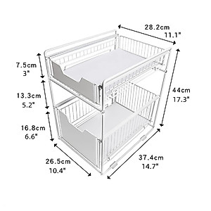 TristonSong Stackable 2-Tie Under Sink Cabinets Organizer with Sliding Storage Drawer, Pull Out Cabinets Organizer Shelf, Sliding Kitchen Countertop Storage Basket-White Large