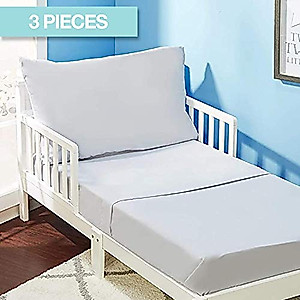 EVERYDAY KIDS 3 Piece Toddler Sheet Set - Soft Breathable Microfiber Toddler Bedding - Includes a Flat Sheet, a Fitted Sheet and a Pillowcase - Solid Grey