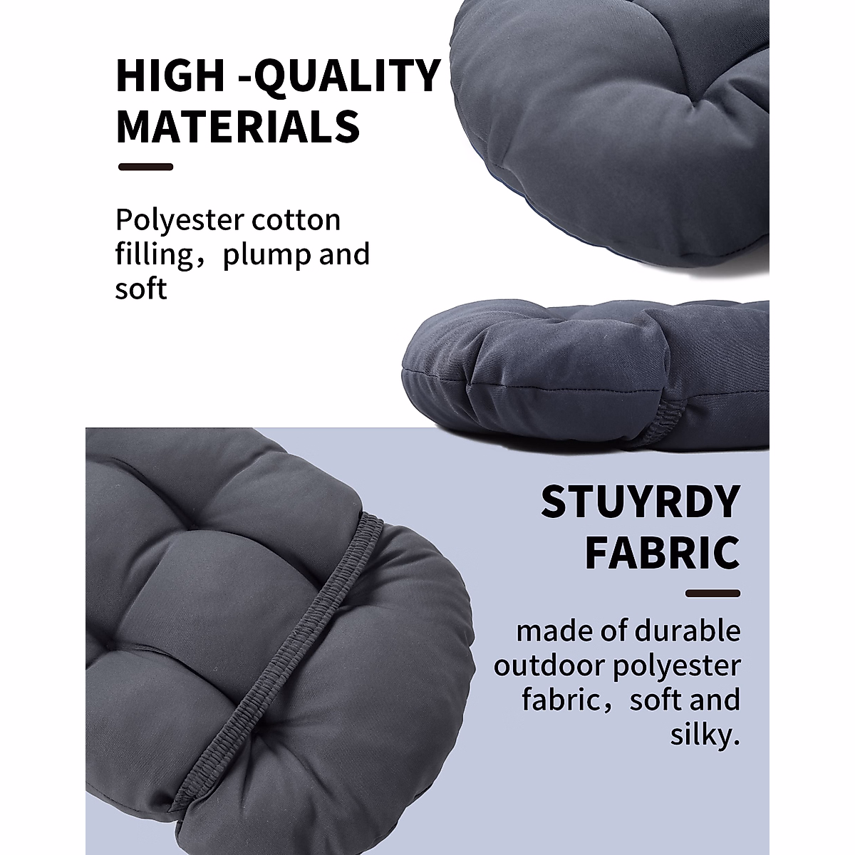 VOQNIS Indoor Outdoor Adirondack Chair Cushion, Patio Rocking Chairs Cushions, Waterproof Sun Protection (Grey)