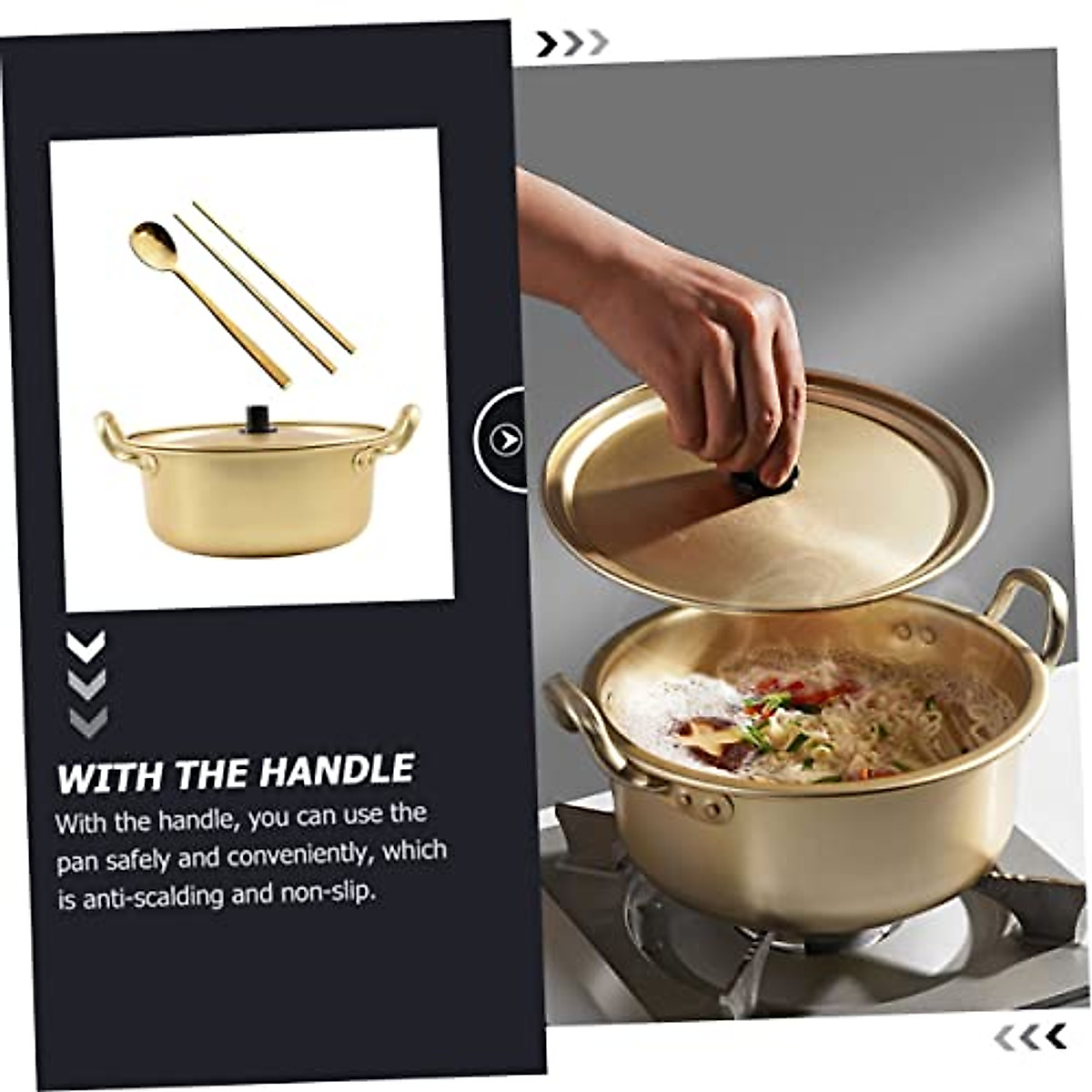 STOBAZA 2 Sets Instant Noodle Pot Stainless Steel Stock Pot Ramen Pot with Lid China Dinnerware Set Soup Pot Ramen Noodles Cooking Pot Korean Stockpot Non Stick Pot Household Cookware Food