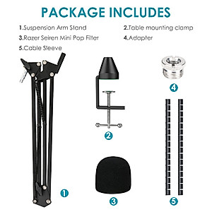 YOUSHARES Mic Arm Boom Arm - Microphone Arm for HyperX QuadCast QuadCast S SoloCast, Blue Yeti, Fifine AM8, Rode, Shure, Razer, Gaming Mic and Most Microphones using 3/8" to 5/8" Adapter