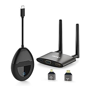 Wireless HDMI Transmitter and Receiver 4K, USB C & HDMI Dual Transmit Ports, HDMI & VGA Dual Screens, 2.4/5G Streaming Smooth Video/Audio Extender 165FT/50M for Mac, Cable Box,Phone, Laptop,Blu-ray