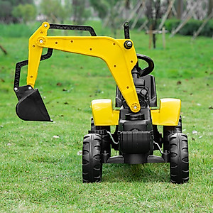 Aosom Kids Ride On Excavator, Pedal Digger, Construction Truck with Horn for Kids and Toddlers 3+, Yellow