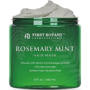 First Botany, Rosemary Mint Biotin Mask - Restorative Deep Conditioning moisturizer w/rosemary oil, for Dry Damaged Hair and growth, Sulfate Free treatment & hair care 8 oz
