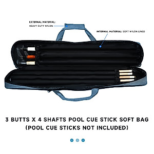 GSE Games & Sports Expert 3x4 Soft Pool Cue Case Billiard Pool Cue Stick Carrying Bag- Holds 3 Butts and 4 Shafts, Billiard Cue Cases, Billiards Accessories (Blue)
