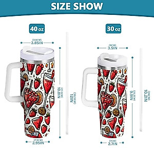 Jihqo Stropical Strawberry Cocktails 40 oz Stainless Steel Vacuum Insulated Tumbler with Handle and Straw Lid, Leakproof Water Bottle Double Wall Travel Mug Coffee Cup, Cupholder Friendly