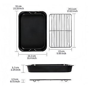Roasting Pan with Rack and Handles-15" Heavy Duty Carbon Steel Roaster Pan for Oven - Turkey Chicken Meat & Vegetables,Toaster Oven Tray Pans with cooling rack,Baking Sheet with Rack Dishwasher Safe