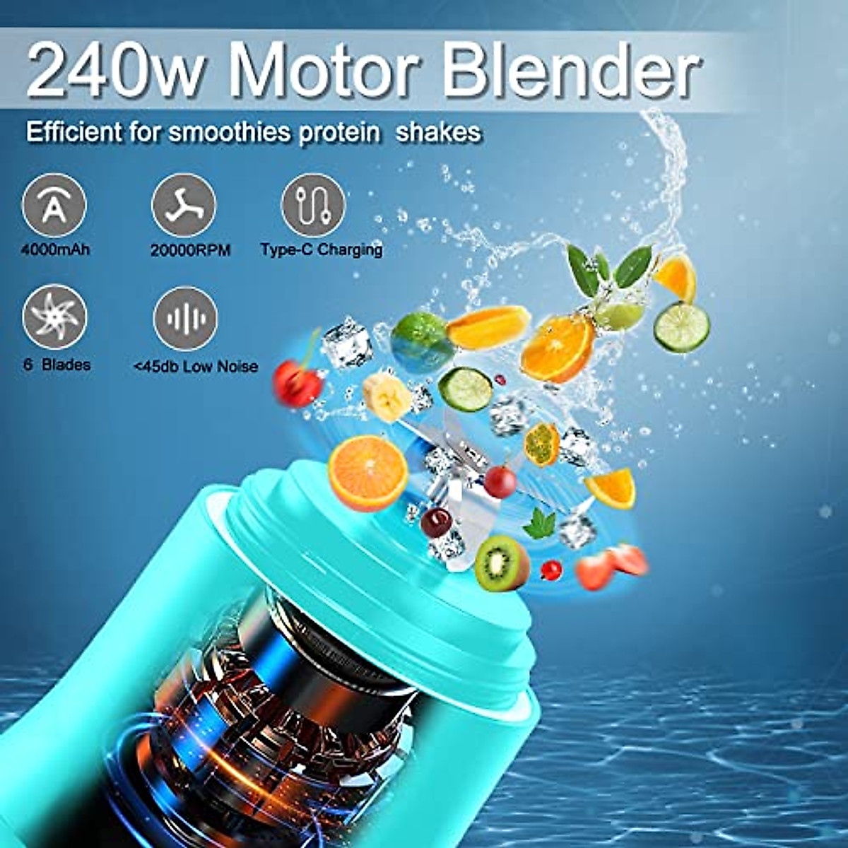 SHUNSHI Portable Blender 20 Oz, Personal Size Blender for Shakes and Smoothies with 6 Blades, Mini Small Smoothie Blender Bottles for Kitchen Home Office Gym Sports Travel (Mint)