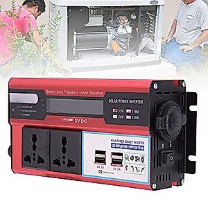 Jeanoko 3000W Solar Inverter, No Noise Power Battery Converter No Pollution Digital Display Solar Inverter 4 USB Ports for Power Office for Driver