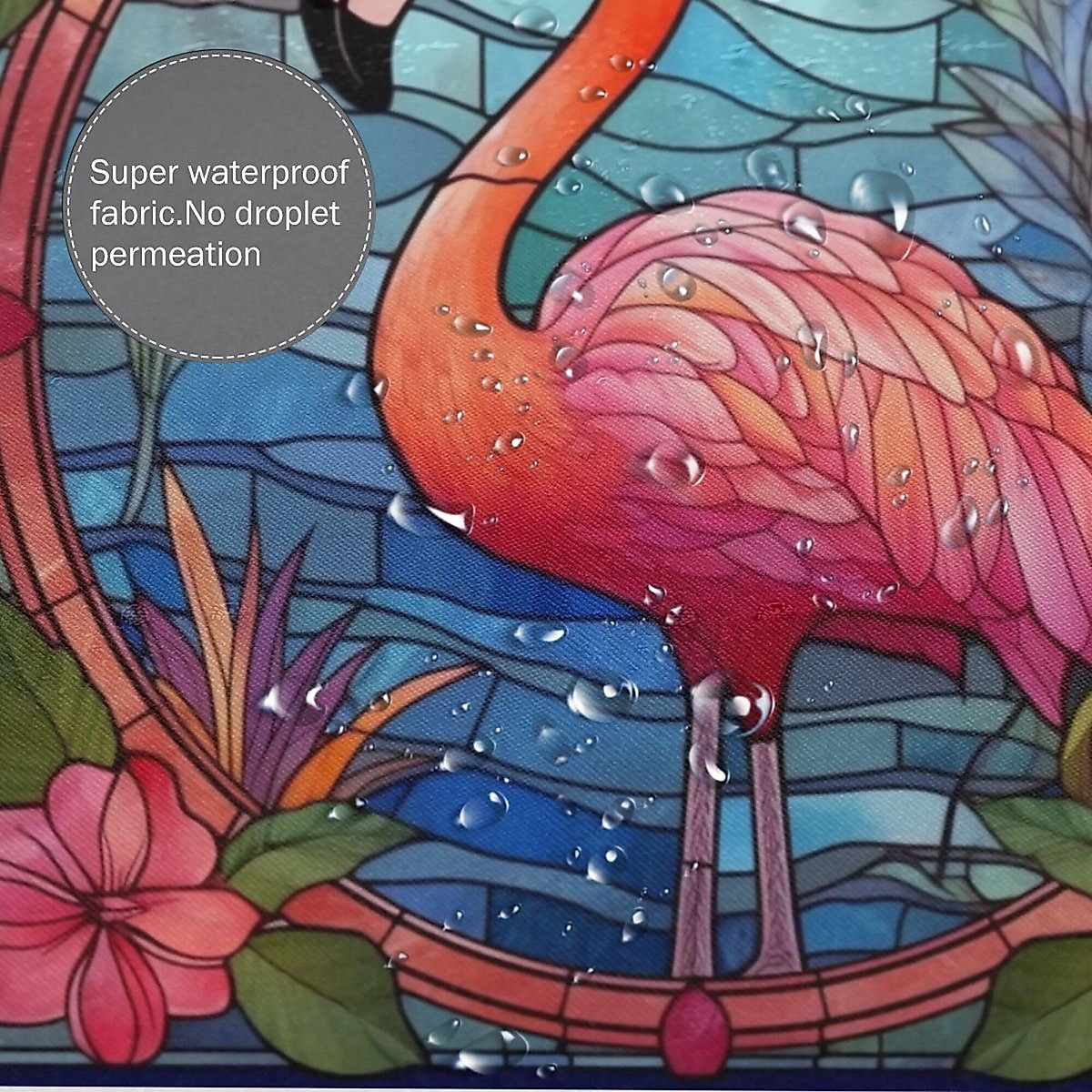 TIYAANDSY Flamingo Shower Curtain for Bathroom, Flower Leaves Glass Art Boho Shower Curtain Set, Cute Animals Abstract Fabric Modern Waterproof Bathroom Decor with 12 Hooks 72x72in YLATY4139