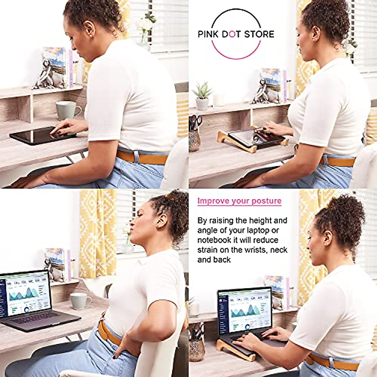 Wooden Laptop Stand - Ergonomic, Portable Computer Riser Fits All Laptops & Tablets. This Beautiful Desk Accessory Cools Your Device & Helps Posture