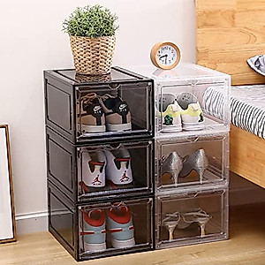 Attelite Drop Front Shoe Box, Stackable Plastic Shoe Box with Magnetic Door, As Shoe Storage Box and Clear Shoe Box,For Display Sneakers,Easy Assembly,Fit up to US Size 12
