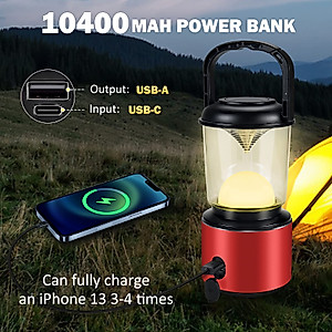 Yonktoo LED Rechargeable Camping Lantern, 10400 mAh Rechargeable Aluminum Camping Light & Flashlight , 5 Light Modes, IPX5 Waterproof, Hurricane Emergency light, Hiking, Home, USB Cable Included (Red)