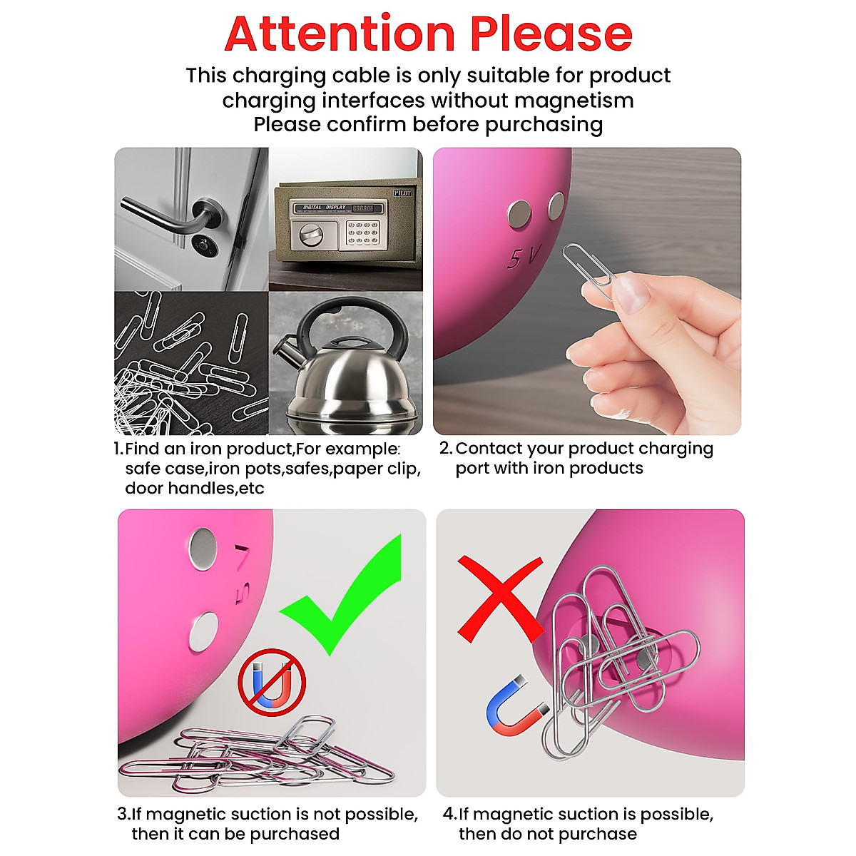 Bicmice 2.6Ft Magnetic USB DC Charger Cable Replacement Charging Cord-(7mm/0.27in)