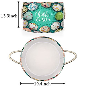 Easter Eggs (3) Large Round Baskets for Storage Laundry Baskets with Handles Blanket Storage Basket for Bathroom Shelves Bins for Organizing Nursery Hamper Girl Boy