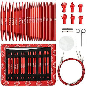 LOOEN Ergonomic Crochet Hooks Sets, 41 Piece Kits with 26 Red Aluminum Circular Knitting Needles, Additional Knitting & Crochet Supplies for Arthritic Hands, Extra Long Crochet Needles