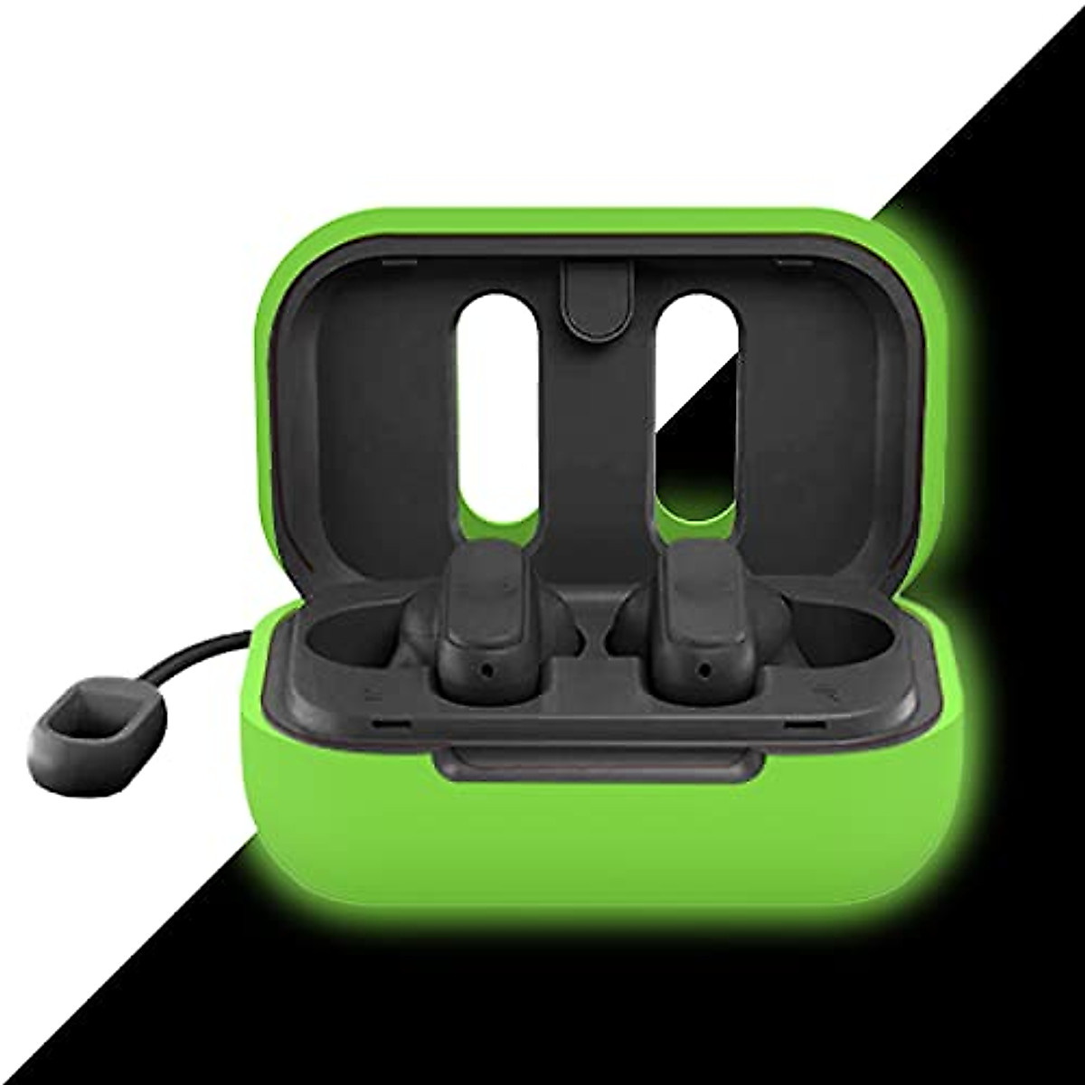 Glow Case Cover Replacement for Skullcandy Dime True Wireless Earbuds, Black Silicone Protective Sleeve Glow in Dark (Fluorescence Green) - LEFXMOPHY