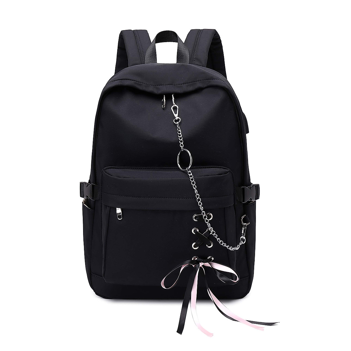 Joymoze Classic Backpack for Women Stylish School Backpack for Teen Girl Black with Chain