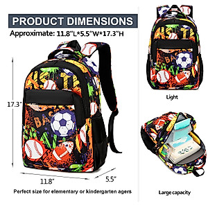 LEDAOU School Backpack Teen Boys Kids Bookbag Daypack School Bag (Ball Graffiti)