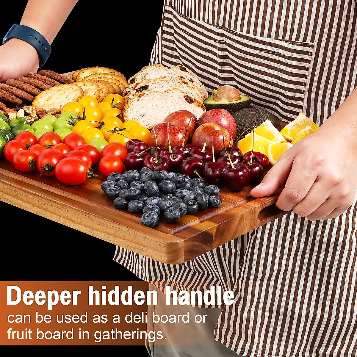 Wood Cutting Boards for Kitchen, 17 x 12 Inch Acacia Wooden Cutting Board, Winnsty Large Wood Chopping Board with Juice Groove and Handles Heavy Duty Charcuterie Board (Large)