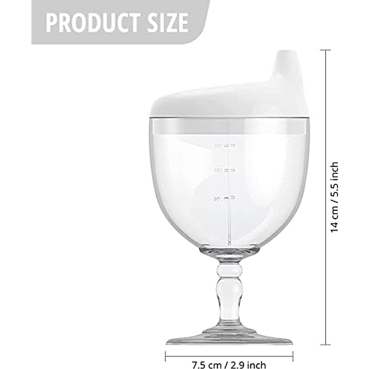 Toddler Sippy Cup - Plastic Wine Glass Goblet Beverage Mug Milk Bottle with Lid for Kids on Birthday Party Celebration (White, 1)